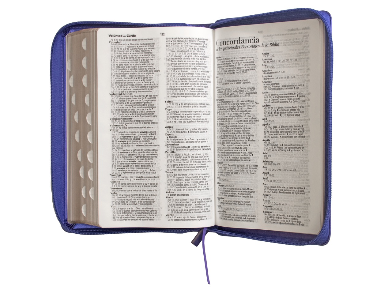 Biblia Reina VAlera 1960 Tamaño manual letra grande 12 puntos i/piel con cierre y índice lila ...